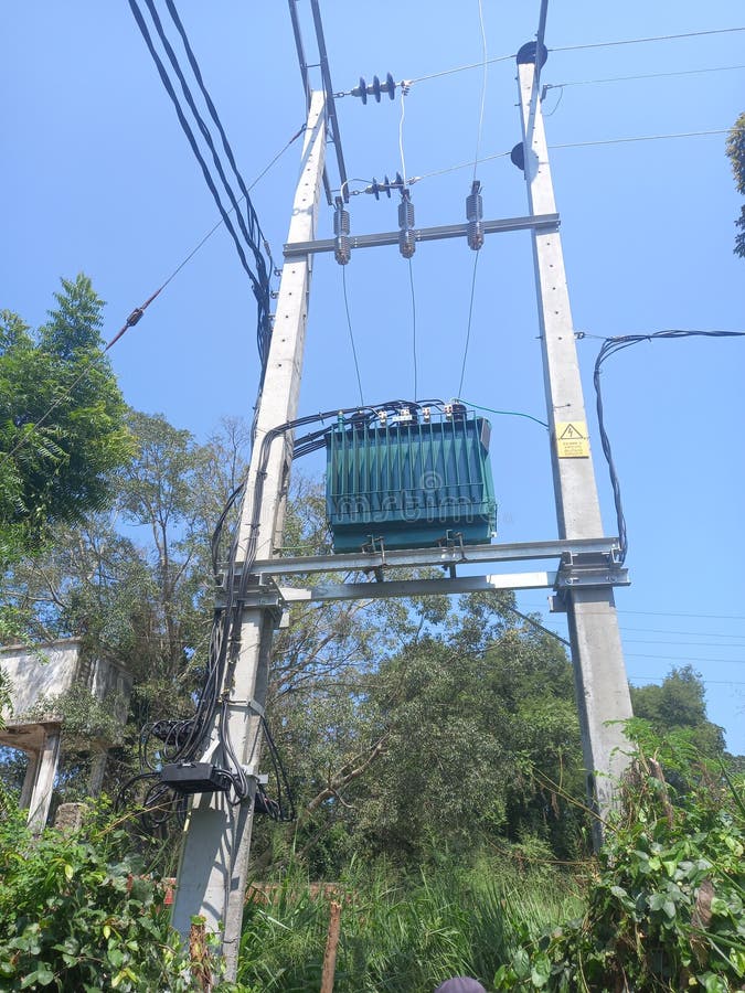 Double Pole Mounted Distribution Transformer Stock Photo - Image of ...