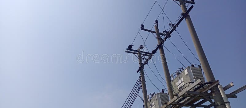 Double Power Pole with 2 Transformers Stock Photo - Image of ...