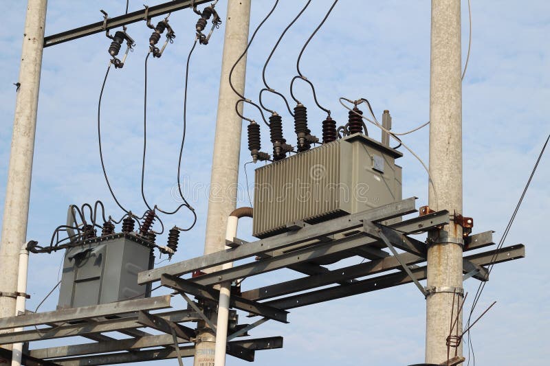 Double power transformer stock image. Image of crane - 277380523