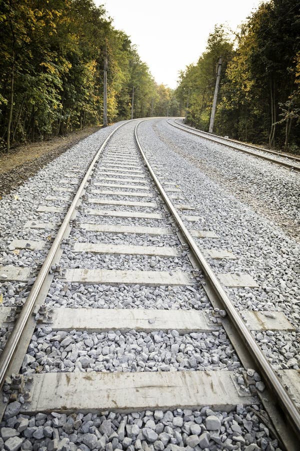 Double rail track stock image. Image of train, sunset - 130909523