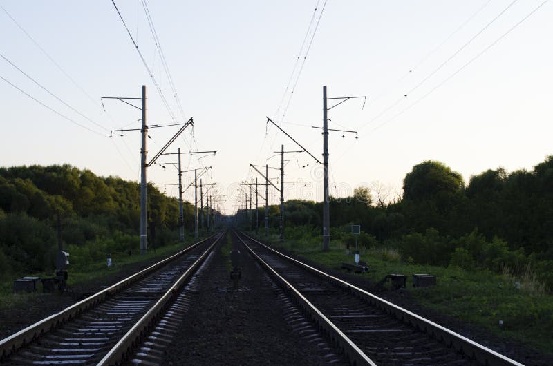 Double railroad tracks stock image. Image of perspective - 121653083
