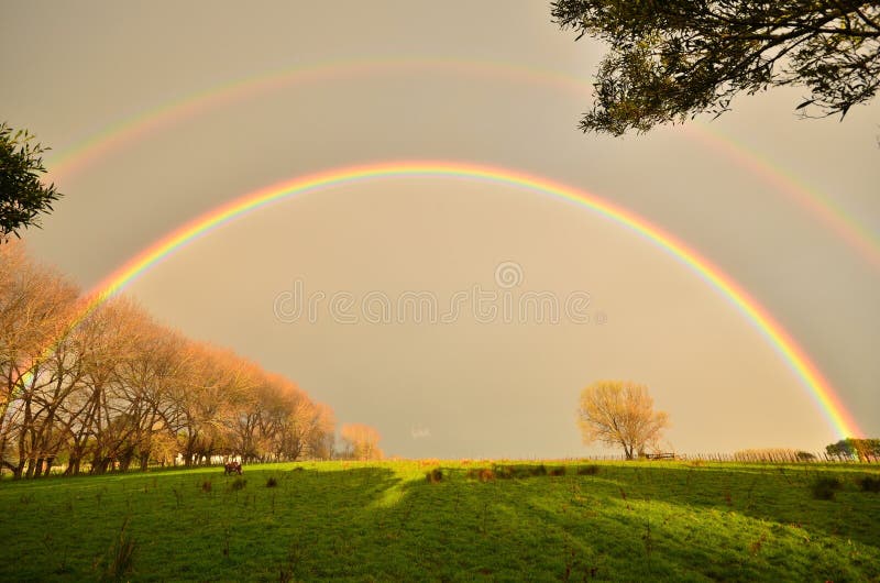 Double Rainbow stock image. Image of colors, trees, field - 26154981