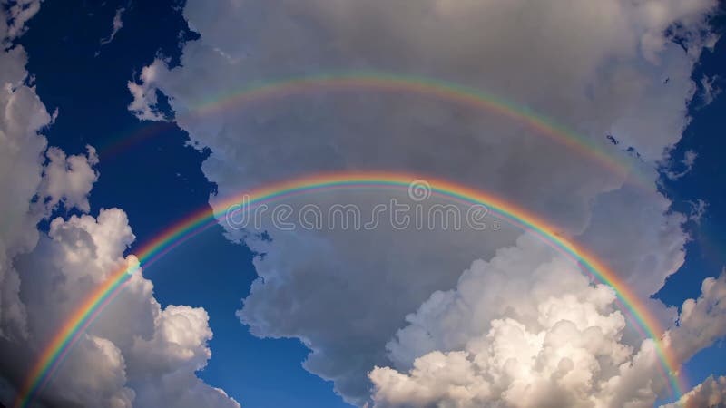 Double Rainbow Against a Dramatic Cloudy Sky, Atmospheric Nature Scene ...