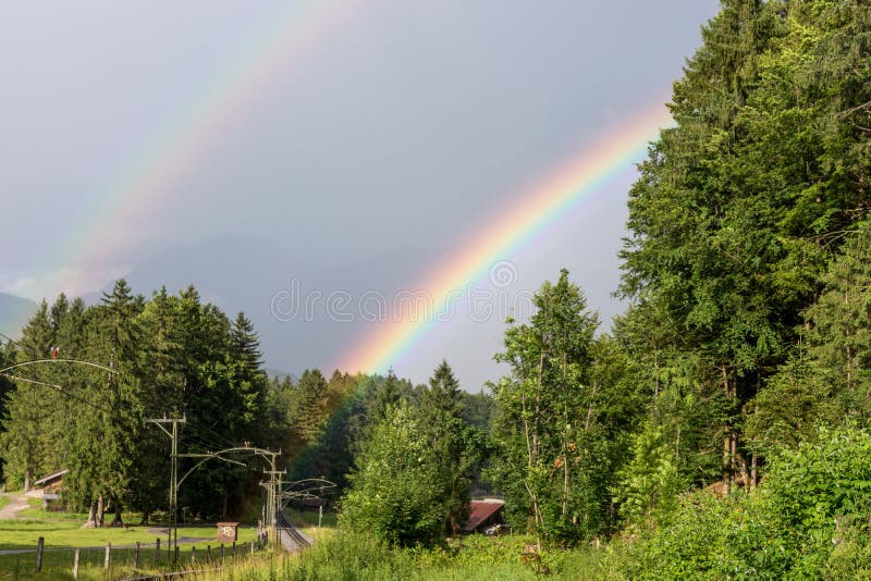 Double Rainbow Over Bavarian Alps Near Grainau Stock Image - Image of ...