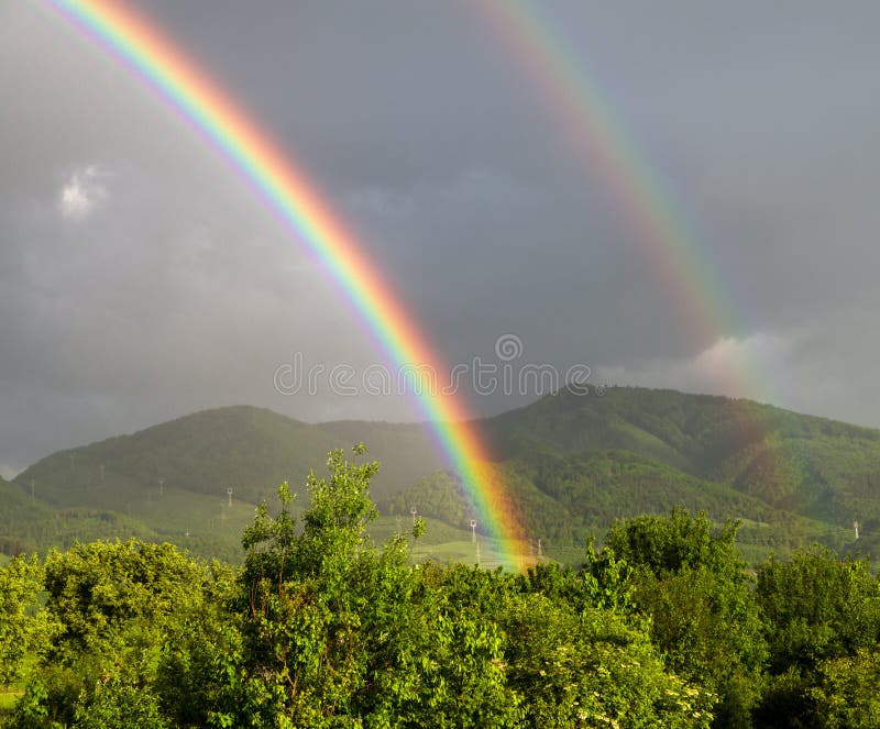 Double Rainbow Over Country Stock Photo - Image of green, outside ...
