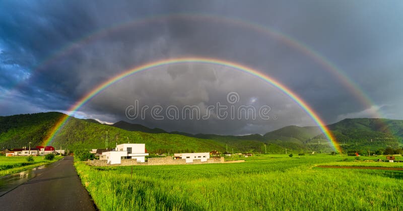 Double Rainbow Over Country Stock Image - Image of background, summer ...