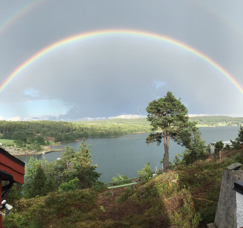 Double rainbow over lake stock image. Image of fjord - 82086763