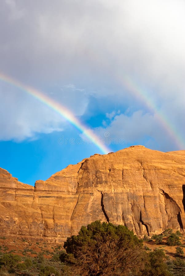 Double Rainbow Over Monument Valley after a Storm Stock Photo - Image ...