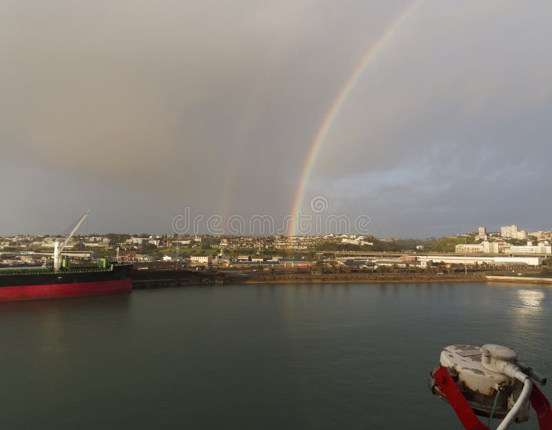 Double Rainbow in Port Elizabeth Harbour after Raining Stock Photo ...