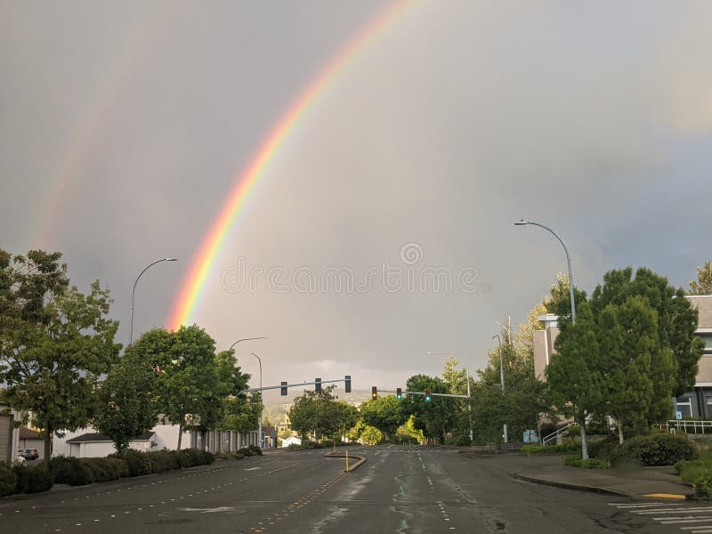 Double Rainbow in Seattle stock image. Image of road - 219215981