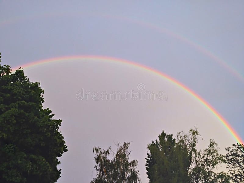 Double rainbow stock photo. Image of tree, beautiful - 141625178