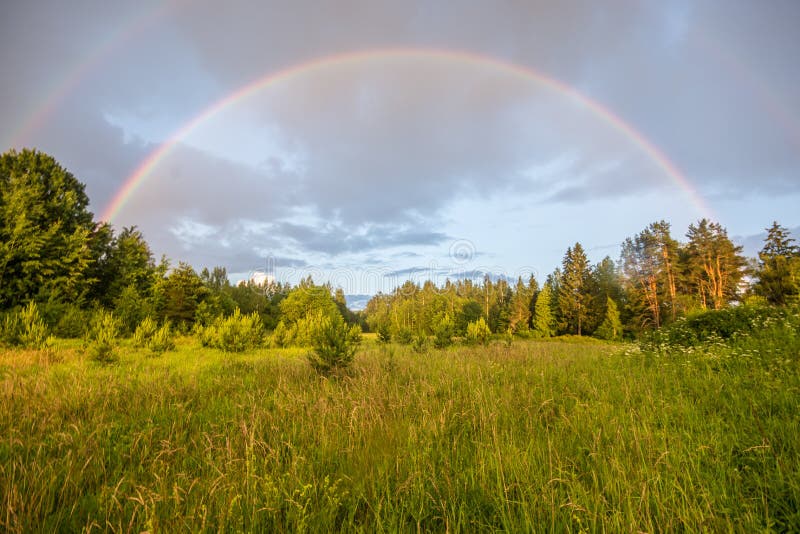 Double Rainbow, Sunny Day Landscape Stock Photo - Image of nature ...