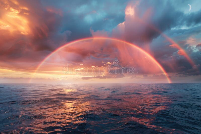 Double Rainbow Sunset Ocean Stock Photo - Image of ocean, storm: 374870638