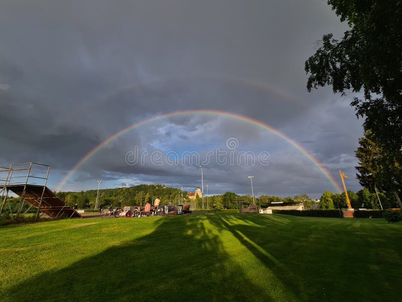 Double Rainbow stock image. Image of stadium, green - 188536159