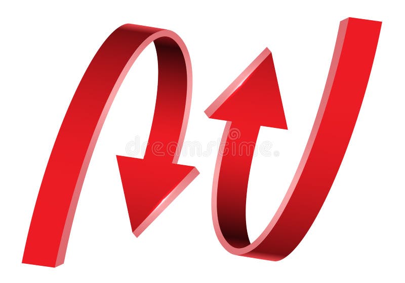 Double Red Arrow 3D Curve Direction on White Background Vector Stock ...