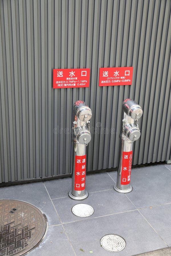Double Red Fire Hydrant on the Street Stock Photo - Image of chain ...