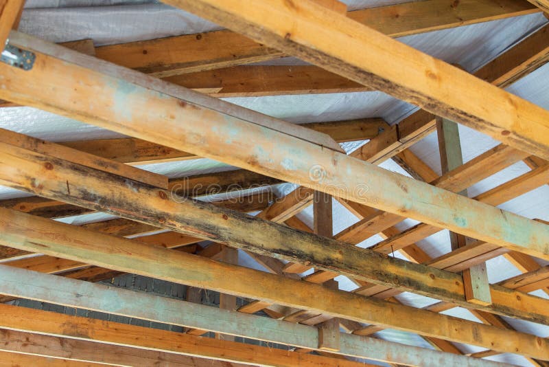 Double Roof Rafters. Construction of Second Floor Stock Image - Image ...