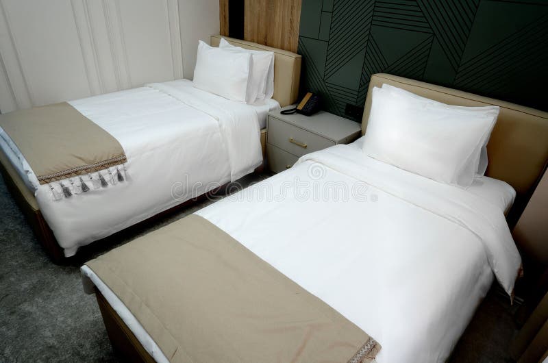 Bedroom in a Hotel Room with Twin Beds. Stock Photo - Image of beds, hotel: 305130700