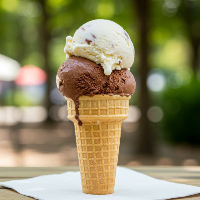 Double Scoop Ice Cream Cone Outdoors Stock Illustration - Illustration of vanilla, food: 381471551