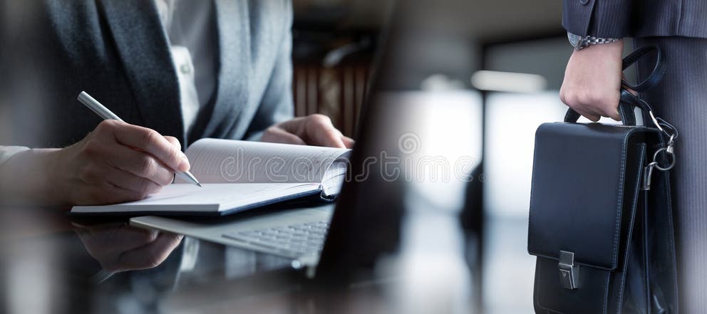 Double Shot of Executive Working in Office and Holding Briefcase. Stock ...