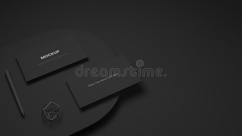 Double-Side of Visiting Card Mockup with Pen on Black Stock ...