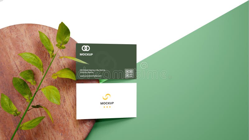 Double-Side of Visiting Card Mockup Template in Green and White Stock ...