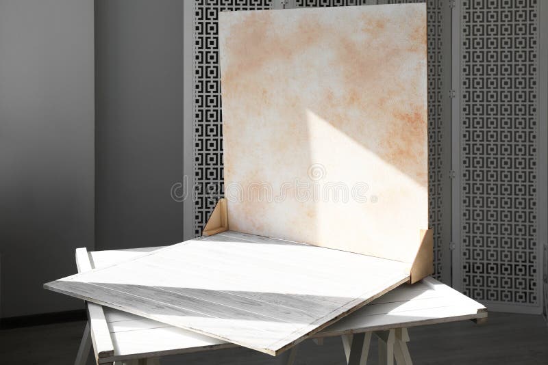 Double-sided Backdrop on Table in Photo Studio Stock Image - Image of ...
