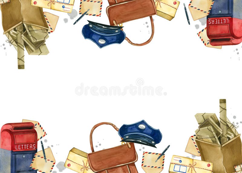 Double-sided Watercolor Border for Post Day, Parcels, Letters ...