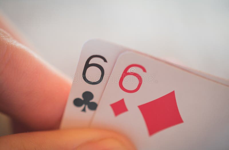 Double Six, Playing Cards in Hand on the Table, Poker Nands Stock Photo ...