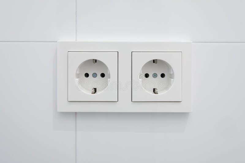Double Socket, New Electric Plug on White Tiles Stock Image - Image of ...