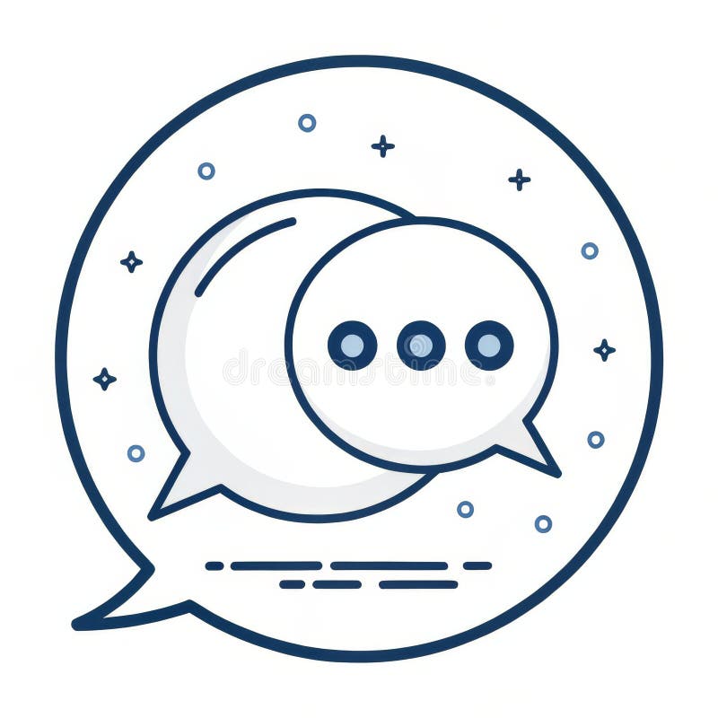 Double Speech Bubble Chat Icon, Line Art Style, Isolated on White ...