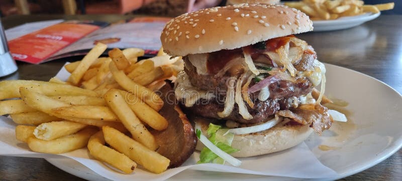 Double Stack Burger and Chips Stock Photo - Image of burger, food ...