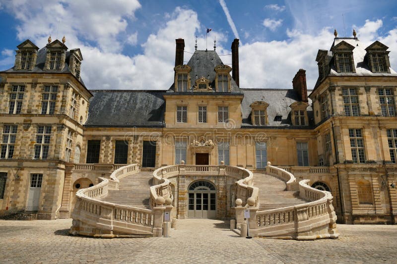 The Double Staircase in Front of the Facade of the Fontainebleau Castle ...