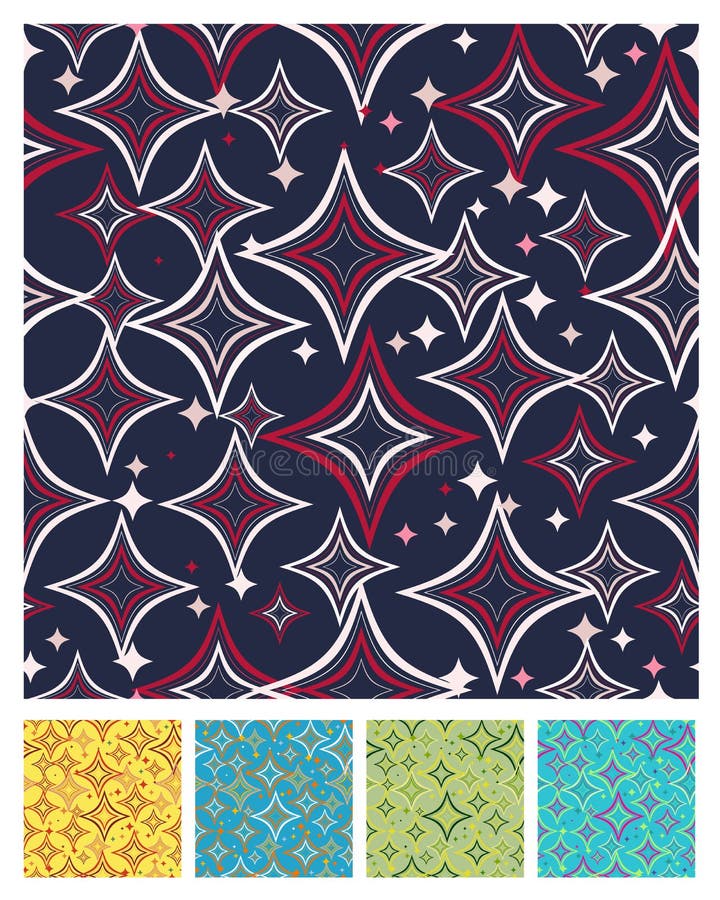 Double Star Light Line Seamless Pattern with Colour Variations. Stock ...
