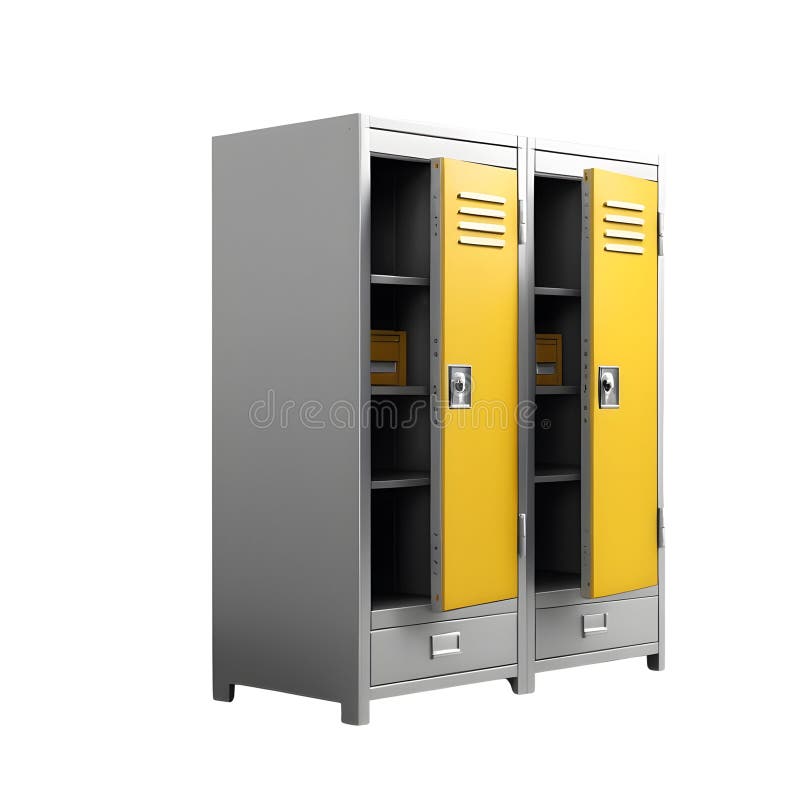 Double Steel Lockers with Yellow Doors and Storage Compartments: Modern ...