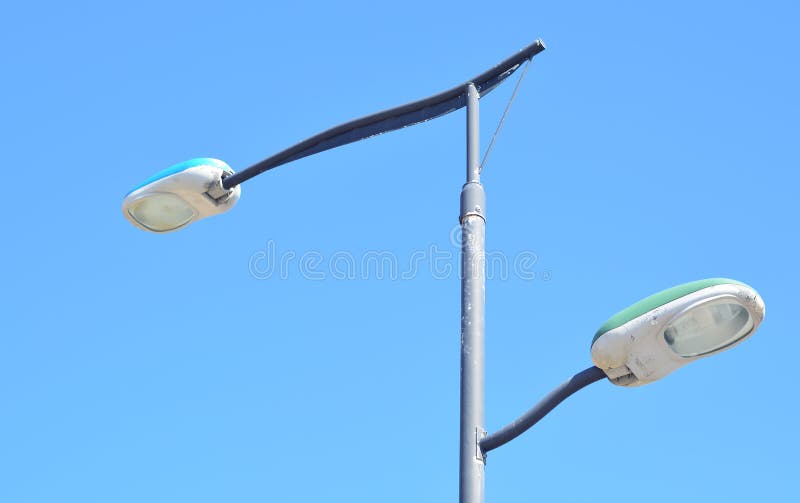 Double Street Light in Front of an Urban Building Stock Photo - Image ...
