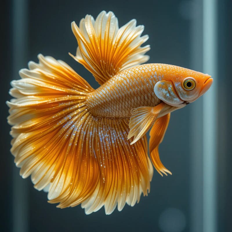 A Double-tail Golden Betta Fish, Elegantly Posing with Flowing Fins ...