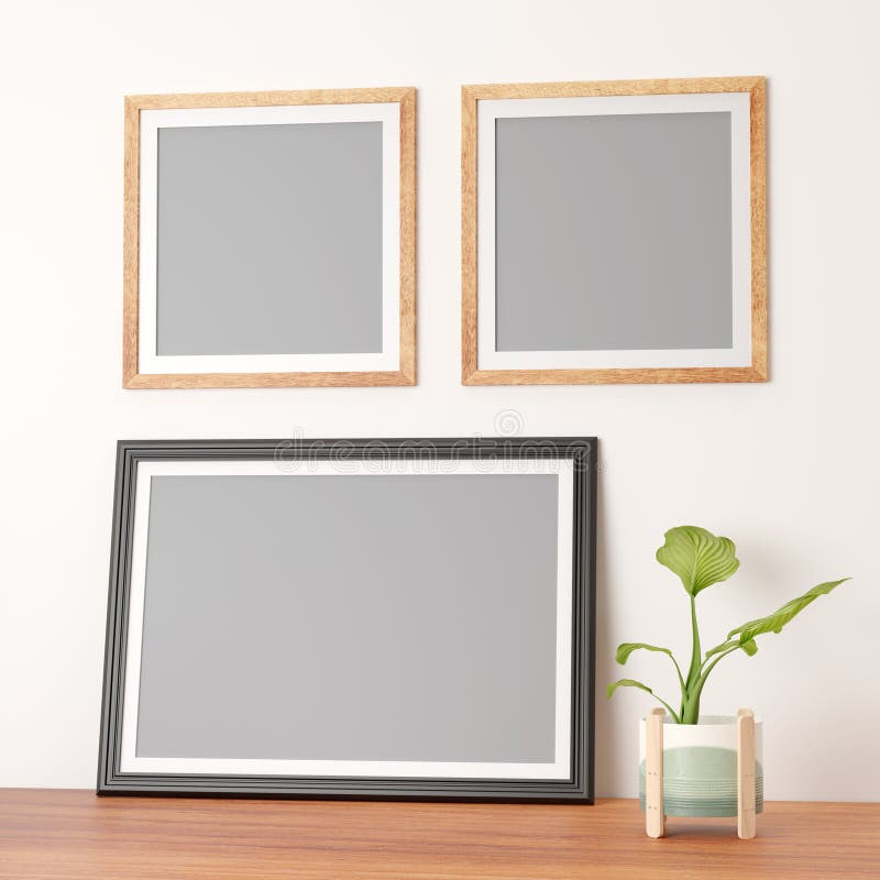 Double Thin Wooden Frames on Wall and a Dark Large Landscape Photo ...