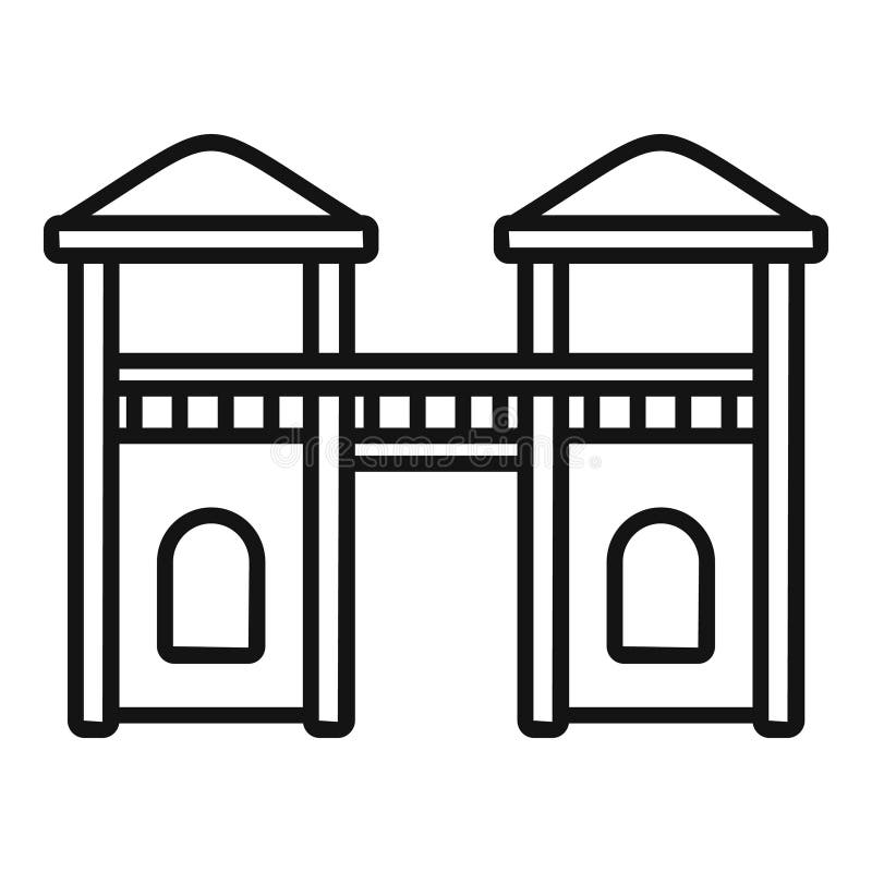 Double Tower Wooden Playground Structure Connecting with Bridge Outline ...