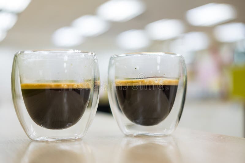 Double Walled Glass Coffee Mug with Hot Americano Stock Photo - Image ...
