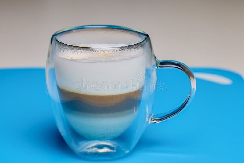 A Double-walled Glass Cup with Cappuccino Stock Photo - Image of ...