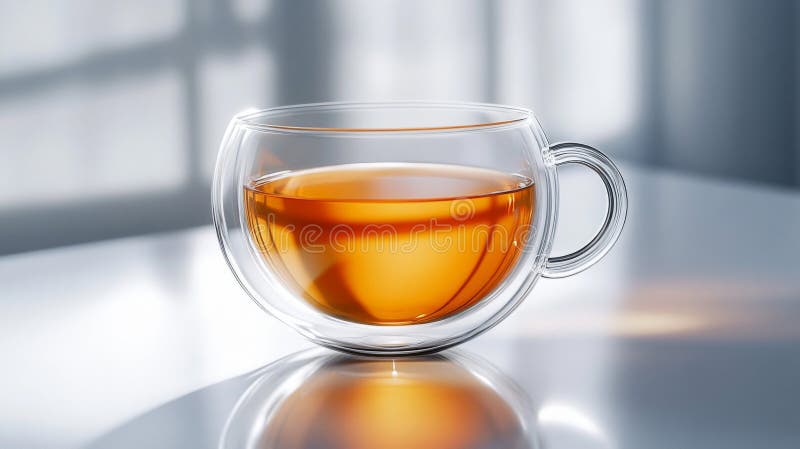 Double Walled Glass Teacup Amber Liquid Reflection Stock Illustration ...