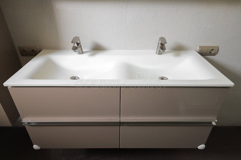 Double Washbasin with Two Taps in the Bathroom Stock Image - Image of ...
