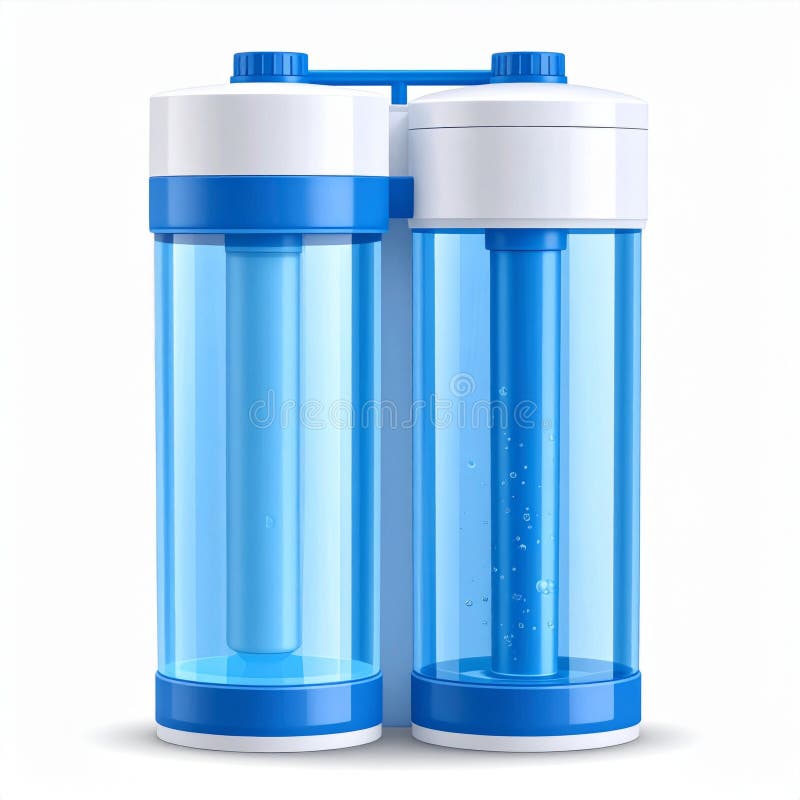 Double Water Filter System with Blue and White Plastic Containers Stock ...