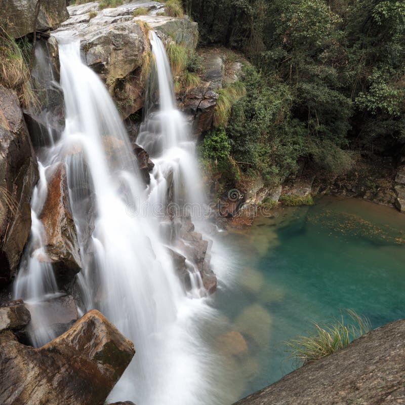 Double waterfall stock image. Image of element, pool - 24230699