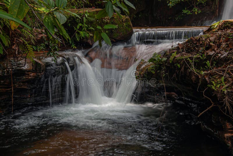 Double Waterfall in a Corner of the Tropical Forest Stock Photo - Image ...