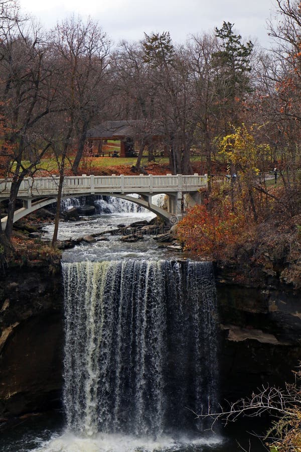 Double Waterfall in Minnesota Fall Day Stock Photo - Image of walking ...