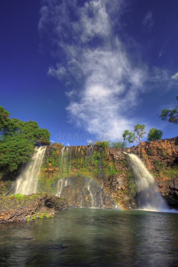 Double Waterfall with Rainbow Stock Image - Image of chute, spectacular ...