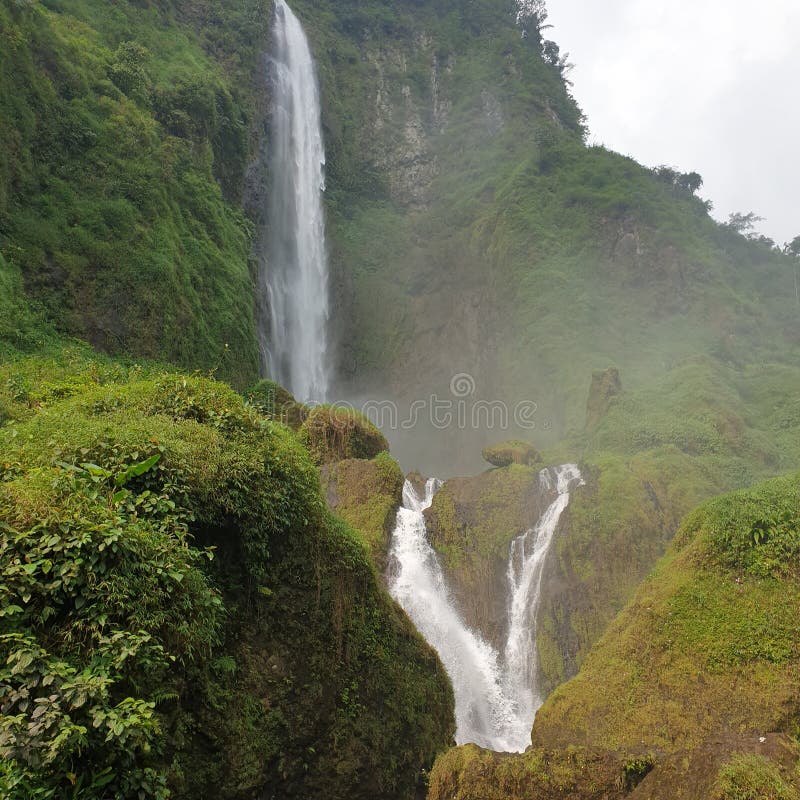 Double waterfall valley stock photo. Image of coast - 223477946