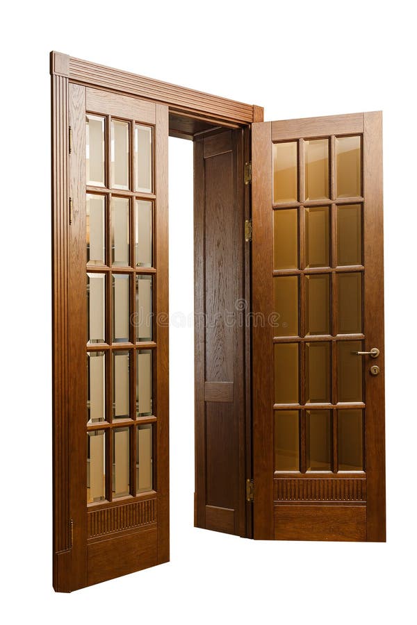 Double Wooden Door Front View Isolated on White Stock Photo - Image of ...